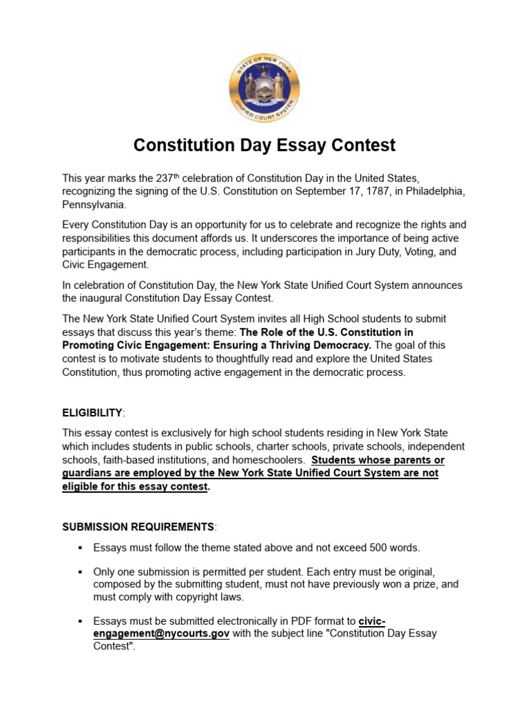 Constitution Day Essay Contest Announcement - 2024 | PDF | Democracy ...