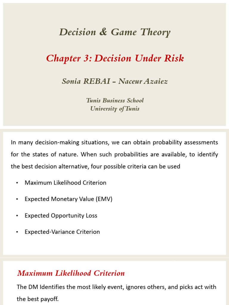 Decision-Making Under Risk: Key Criteria | PDF | Offer And Acceptance ...