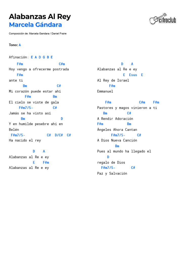 Cifra Club - Marcela Gándara - Alabanzas Al Rey | PDF