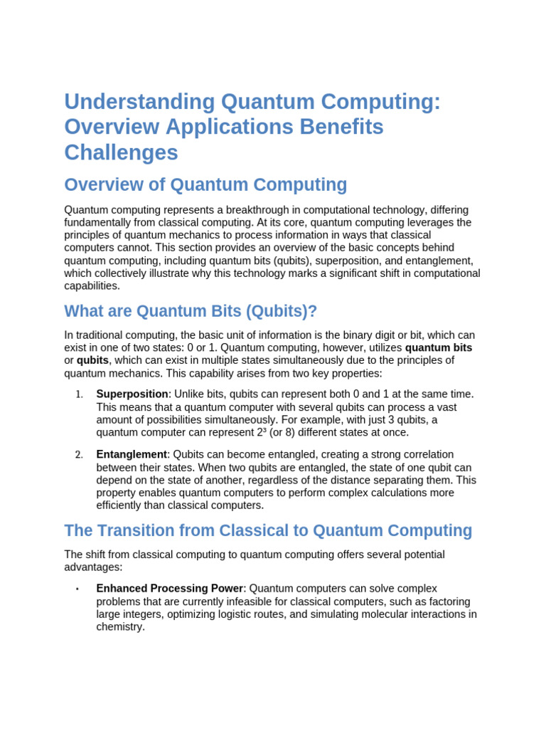 Understanding Quantum Computing - Overview Applications Benefits Challenges | PDF | Quantum ...