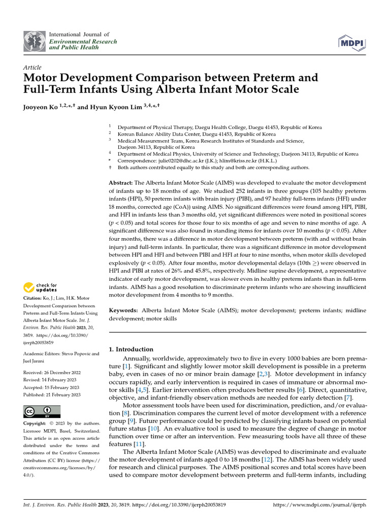 Motor Development Comparison Between Preterm and Full-Term Infants ...