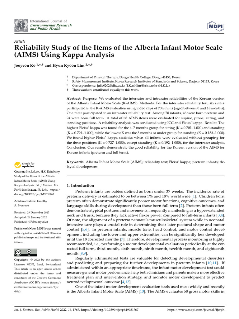 Reliability Study of The Items of The Alberta Infant Motor Scale (AIMS ...