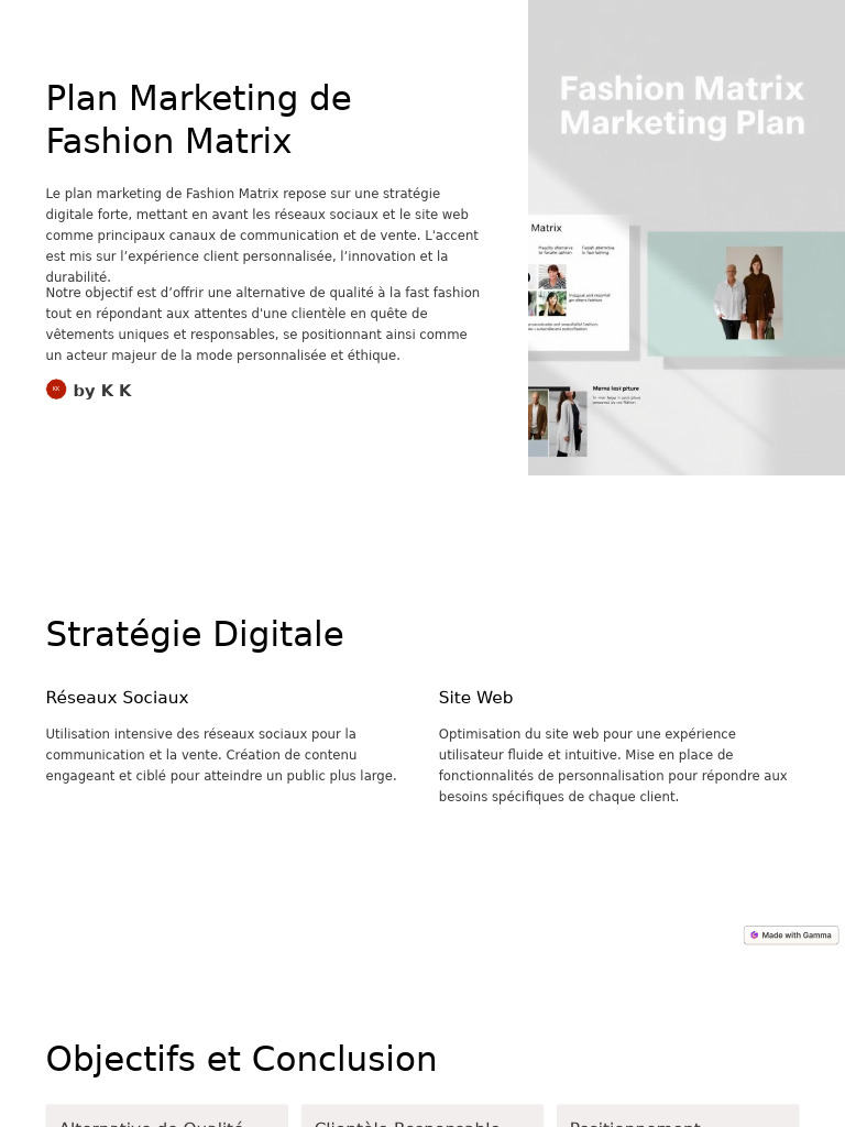 Plan Marketing Éthique de Fashion Matrix | PDF