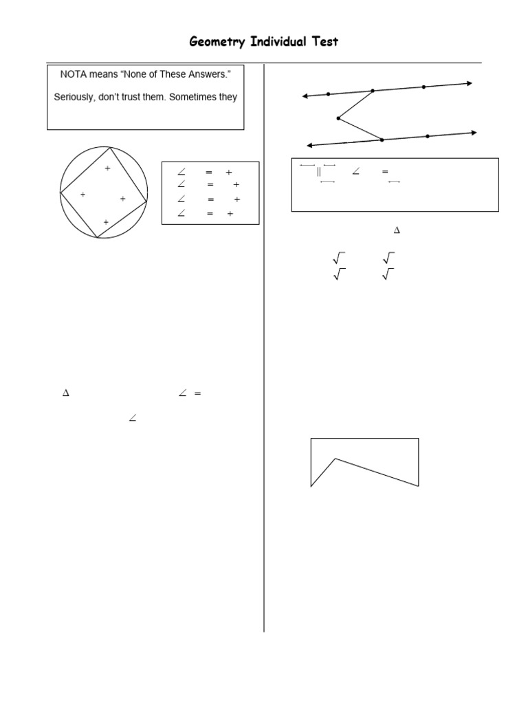 Geometry Test Questions and Answers | PDF | Triangle | Area