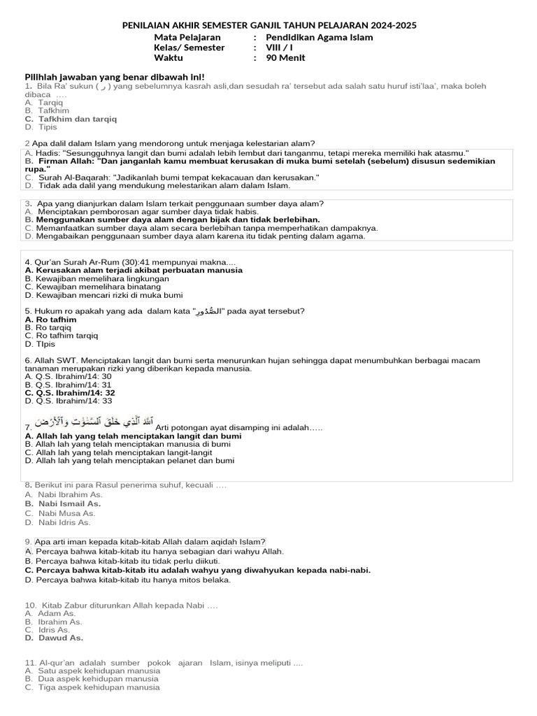 Soal Pas Pai Kelas Viii Semester Ganjil 24-25 | PDF