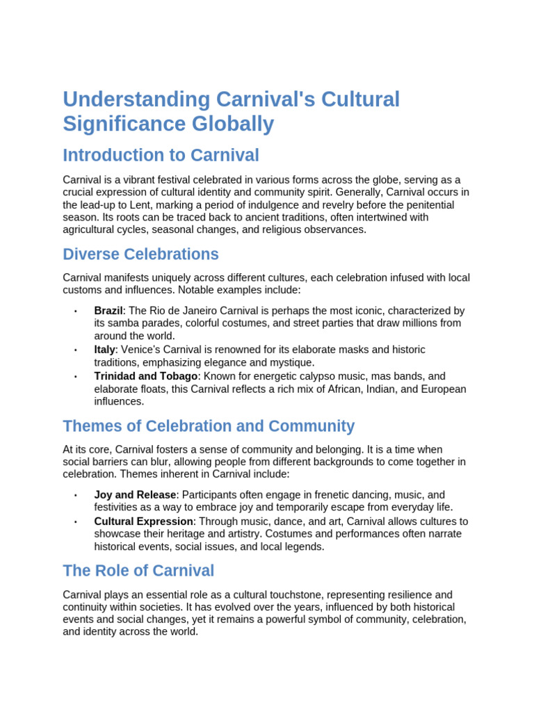 Understanding Carnival's Cultural Significance Globally | PDF ...