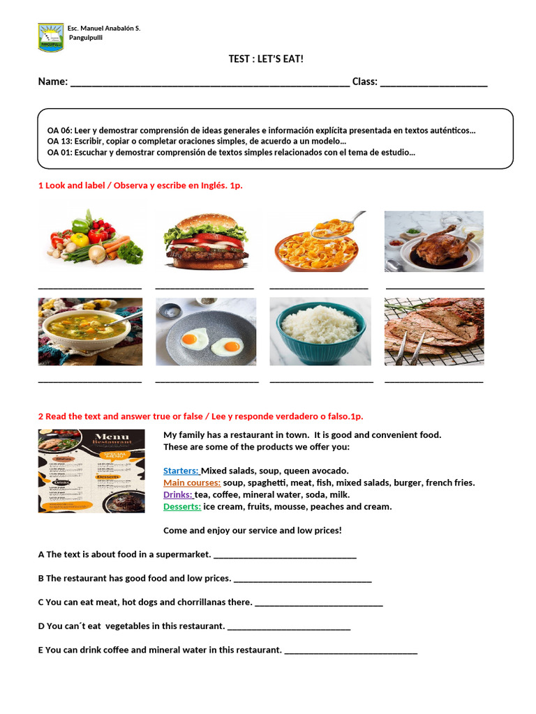 4o Let's eat! | PDF | Lunch | Western Cuisine