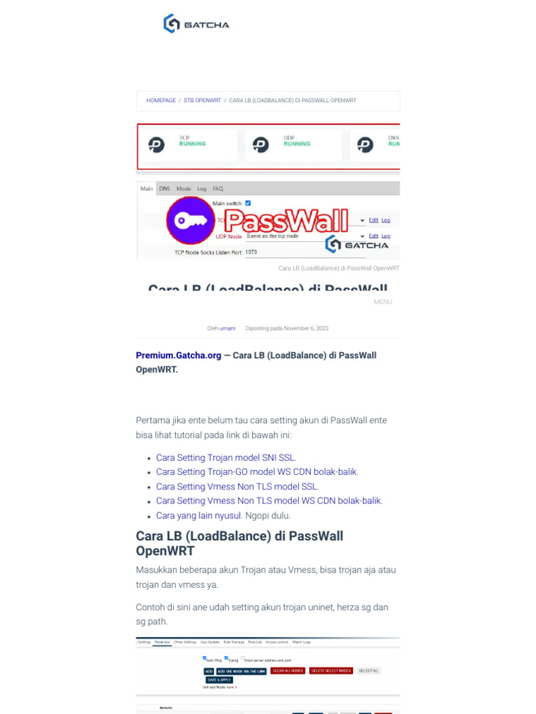 Cara LB (LoadBalance) Di PassWall OpenWRT - Premium SSH & V2Ray | PDF