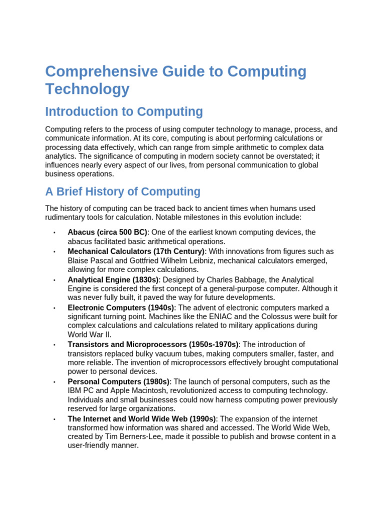 Comprehensive Guide to Computing Technology (1) | PDF | Operating ...