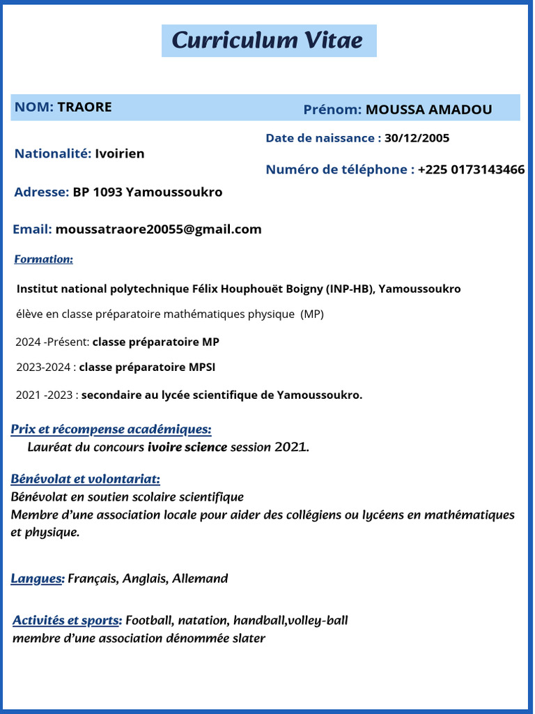 CV de Moussa Amadou Traoré | PDF