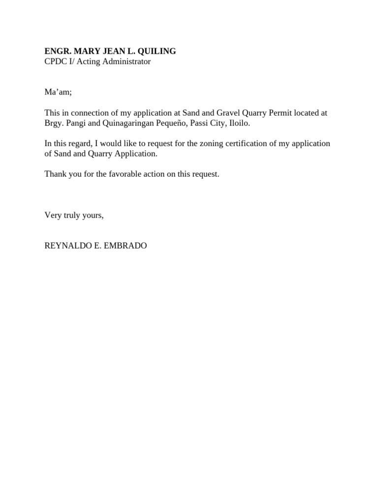 Request For The Zoning Certification Reynaldo Embrado | PDF