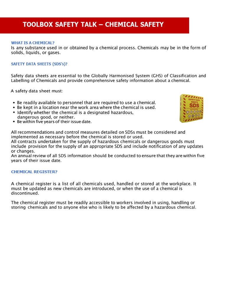 Chemical Safety Toolbox Talk Guide | PDF