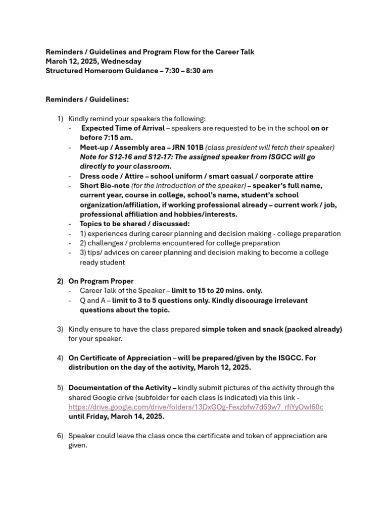 Career Talk Guidelines and Flow | PDF