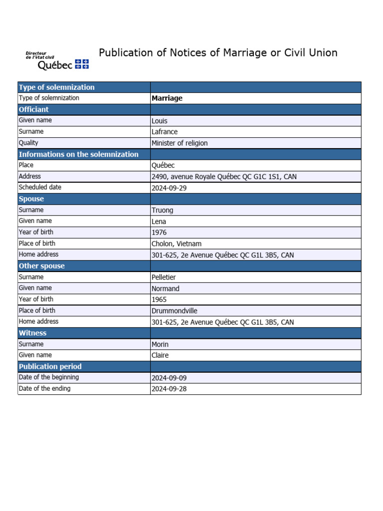 Register of Notices of Marriage or Civil Union | PDF | State ...