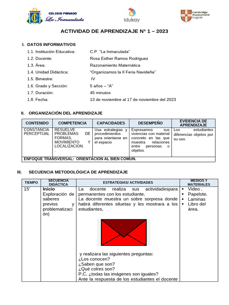 8va RAZ - MAT5 AÑOS | PDF | Aprendizaje | Maestros