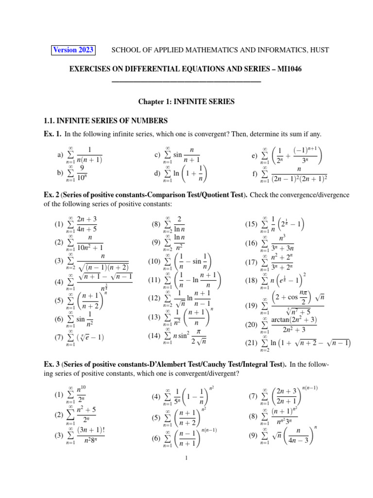 Differential Equations and Series Exercises | PDF | Mathematics ...