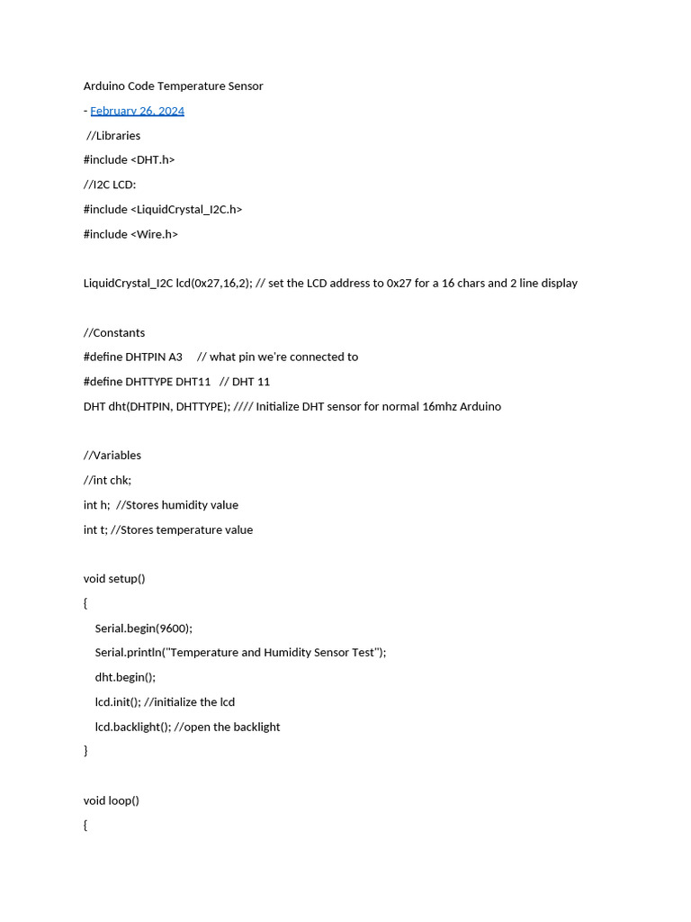 Arduino Code Temperatur 2 Pdf Arduino Computer Engineering