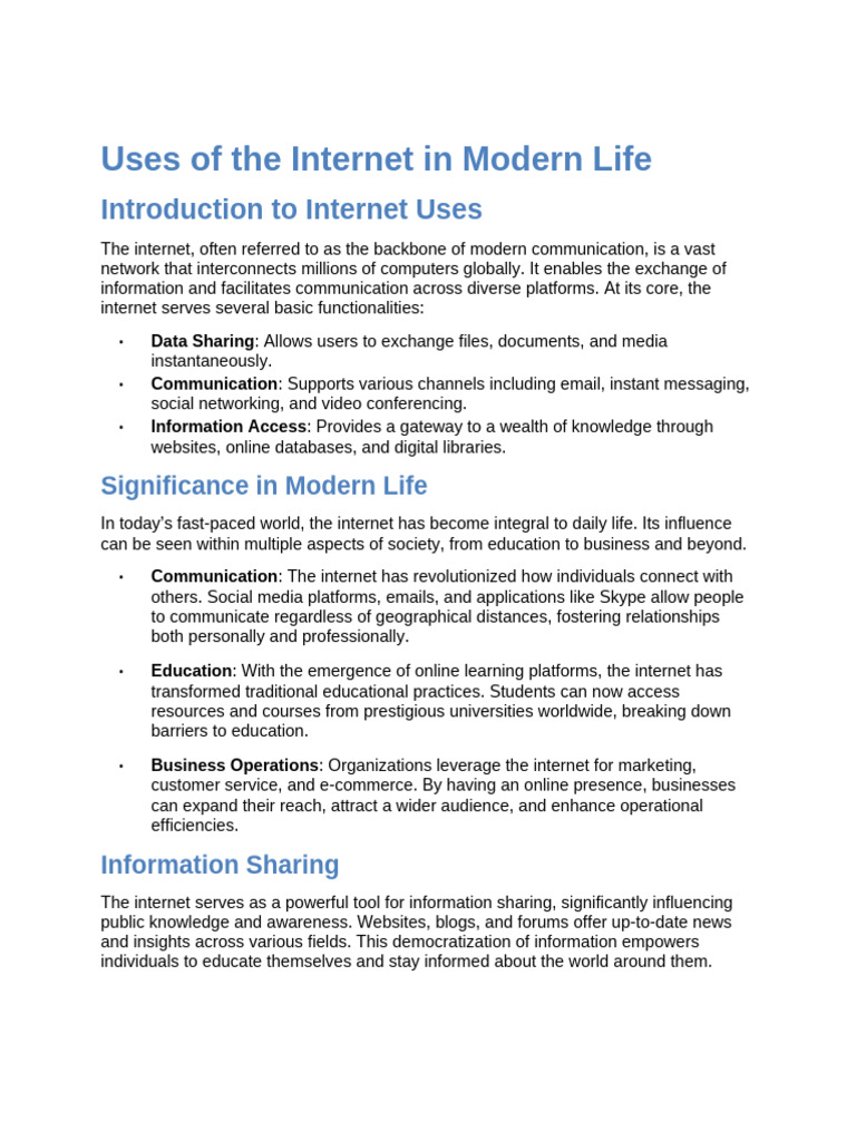Uses of The Internet in Modern Life | PDF | Internet | Online Shopping