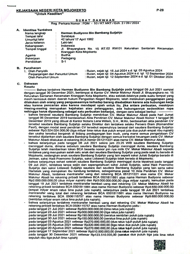 Surat Dakwaan Herman B | PDF