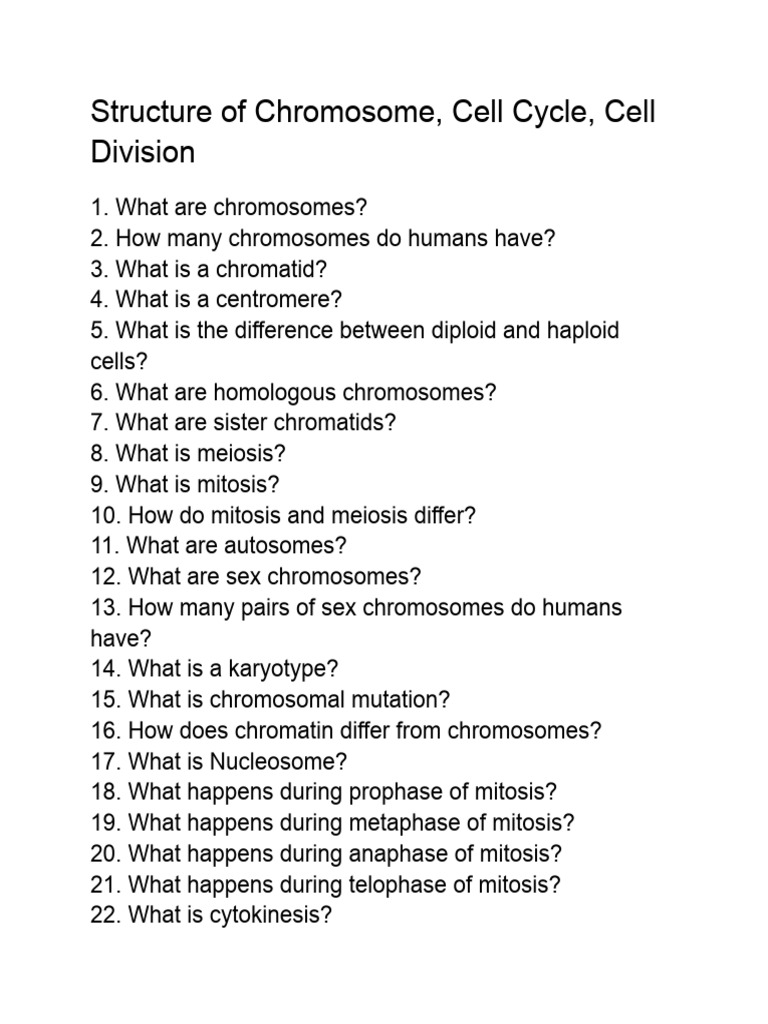 Structure of Chromosome, Cell Cycle, Cell Division | PDF | Mitosis ...