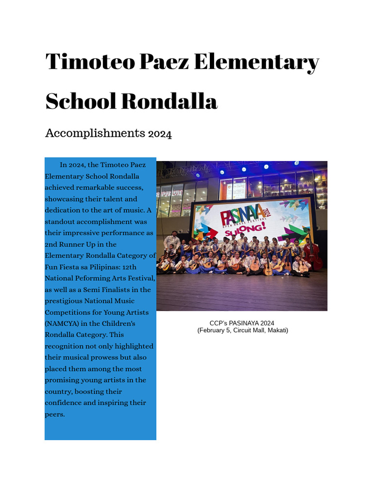 Timoteo Paez Elementary School Rondalla | PDF | Philippines