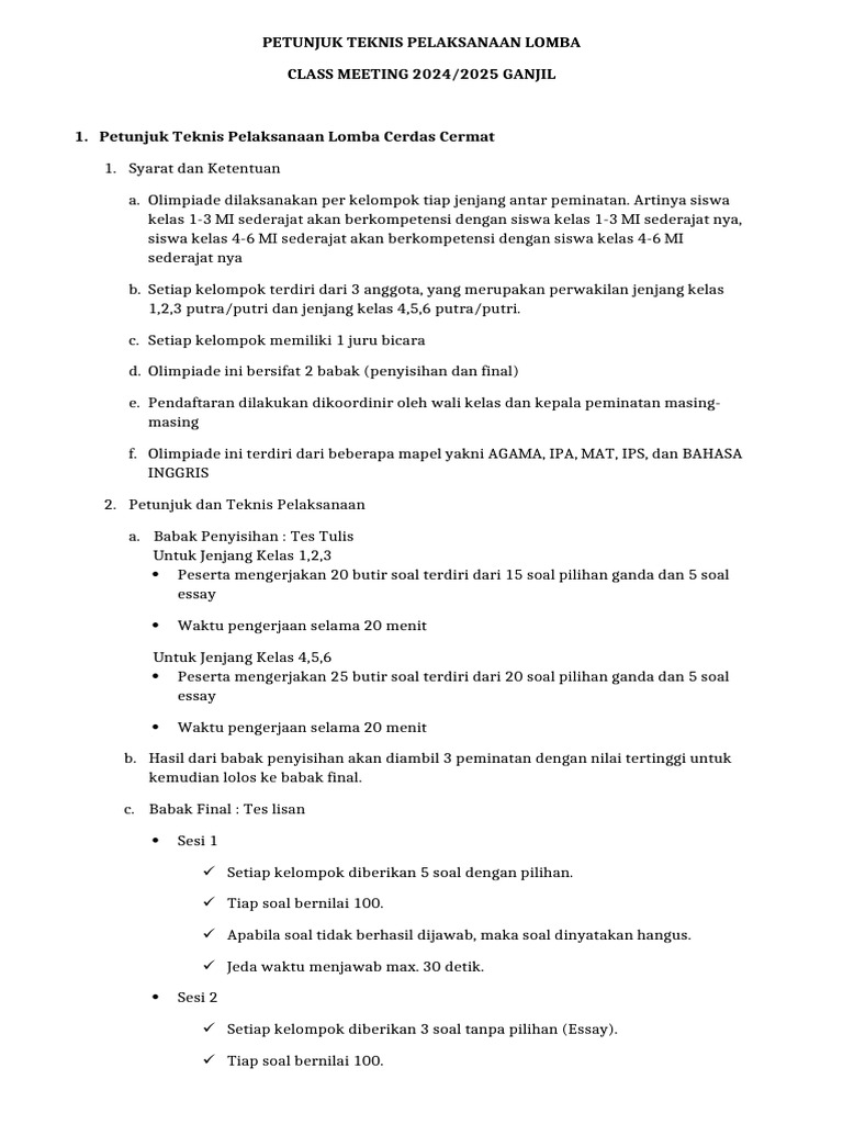 JUKNIS Classmeet Terbaru 2024 | PDF