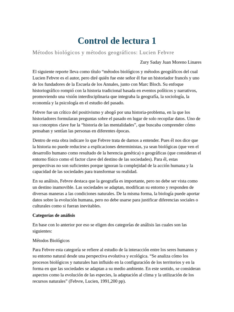 Métodos de Febvre: Biología y Geografía | PDF | Geografía | Sociedad