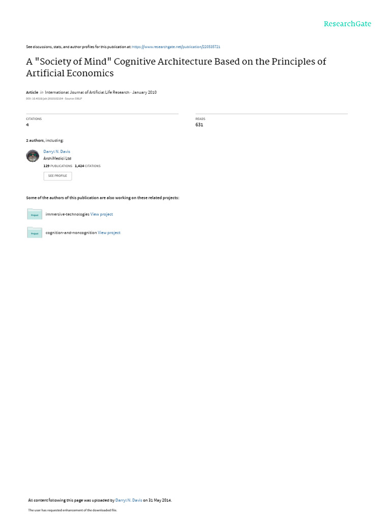 A Society of Mind Cognitive Architecture Based On | PDF | Metacognition | Mind