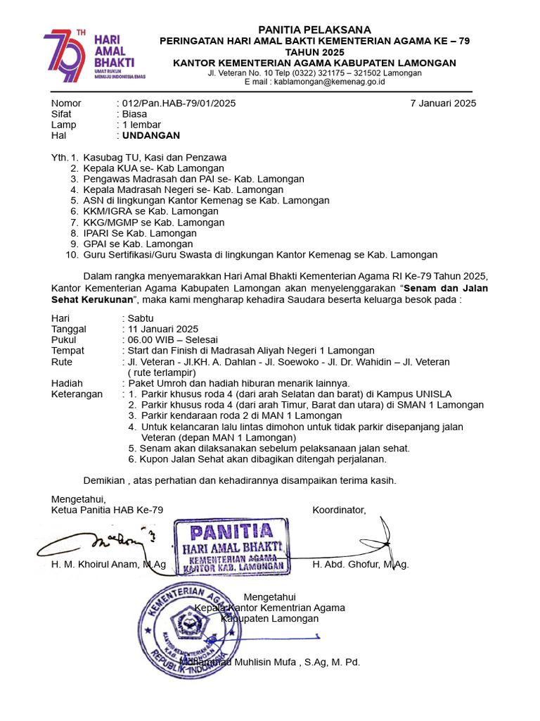 Undangan Senam dan Jalan Sehat HAB 79 | PDF