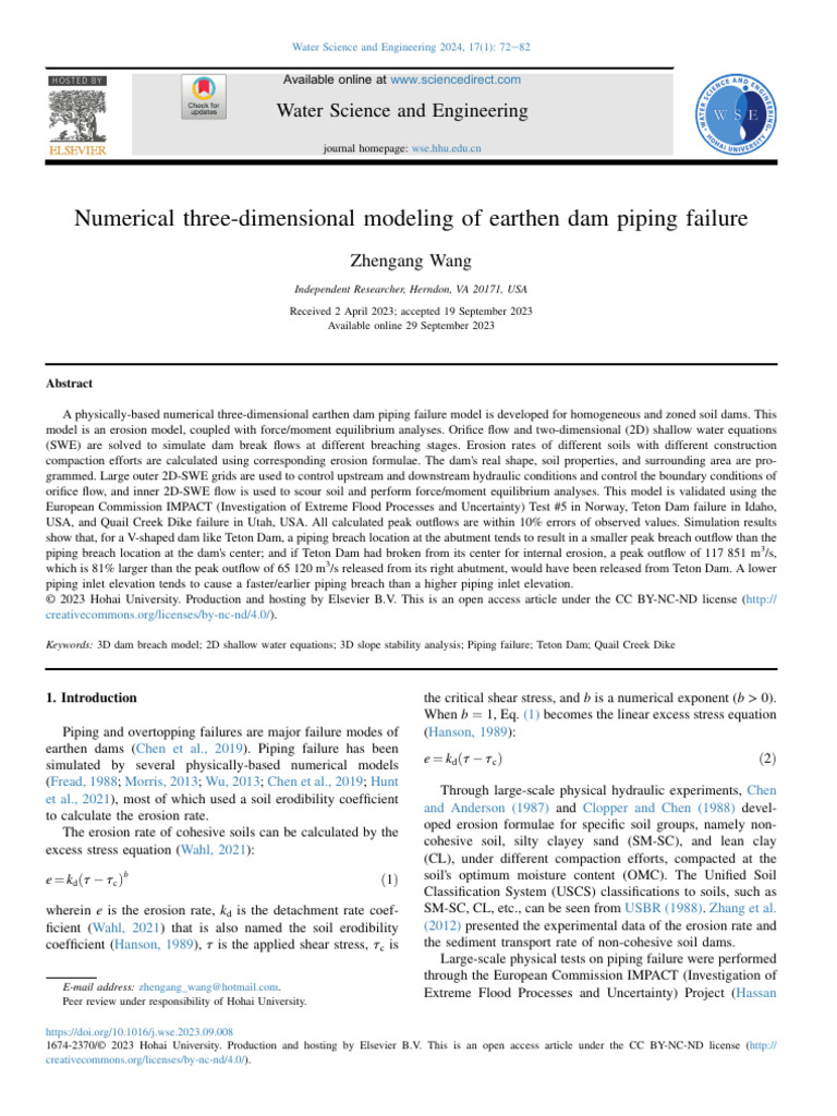 3D Modeling of Earthen Dam Piping Failure | PDF | Dam | Discharge ...
