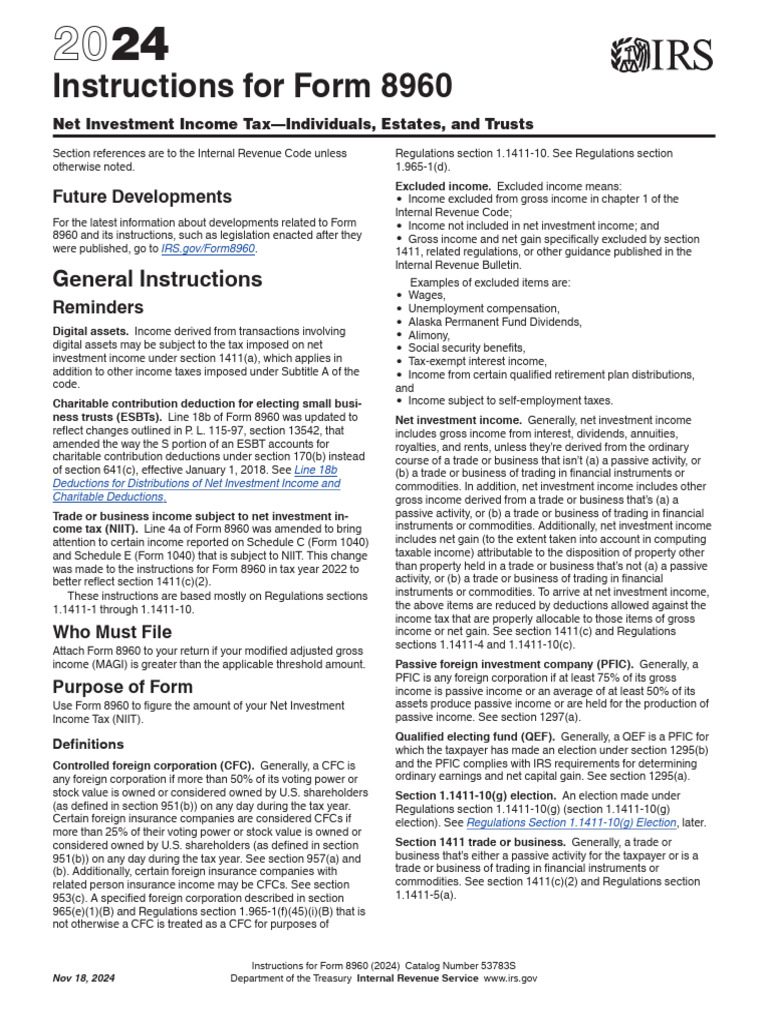 Instructions For Form 8960 | PDF | Tax Deduction | S Corporation