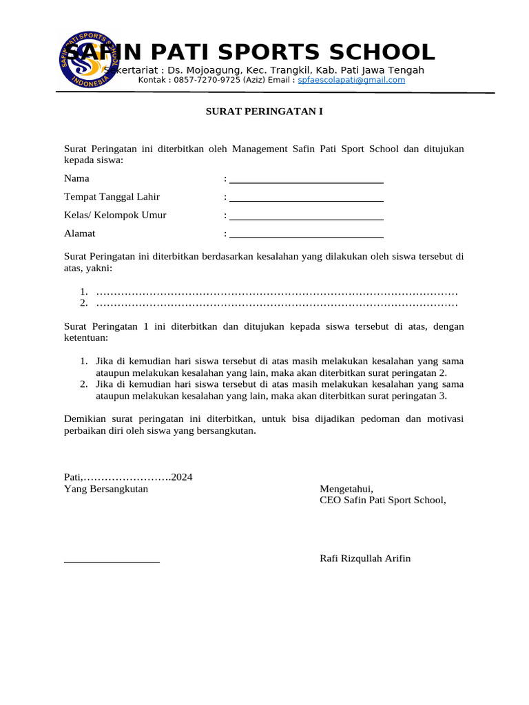 Form Surat Peringatan | PDF
