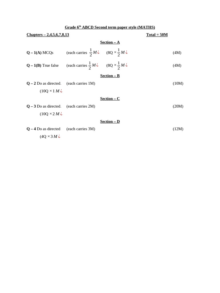 Grade 6th ABCD Second Term Paper Style | PDF