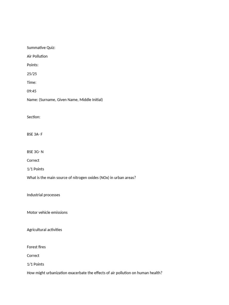 Summative Quiz AIR POLLUTION | PDF | Air Pollution | Atmosphere Of Earth