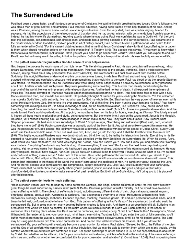 The Surrendered Life | PDF | Paul The Apostle | Jesus