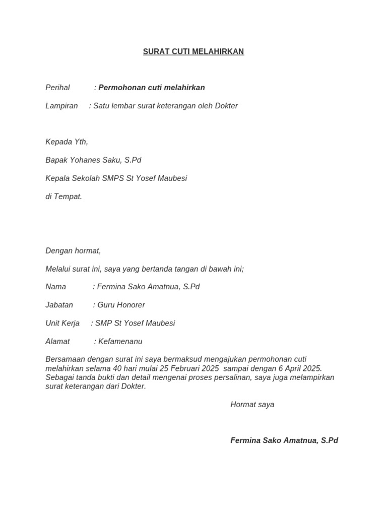 Surat Cuti MElahirkan | PDF