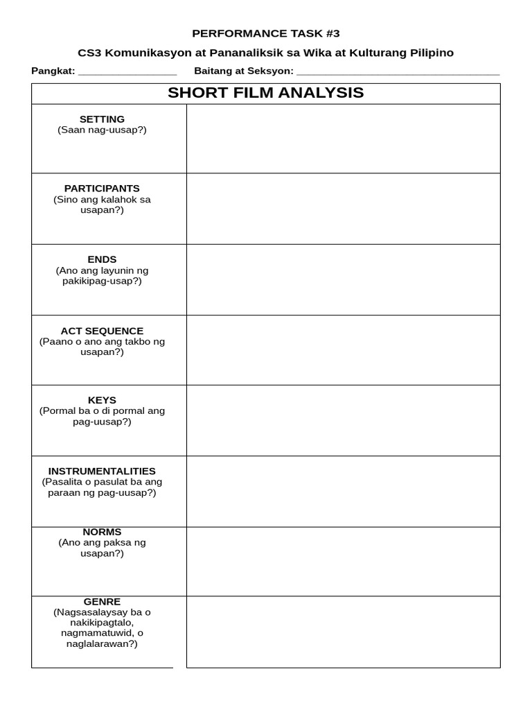 Short Film Analysis Sheet | PDF