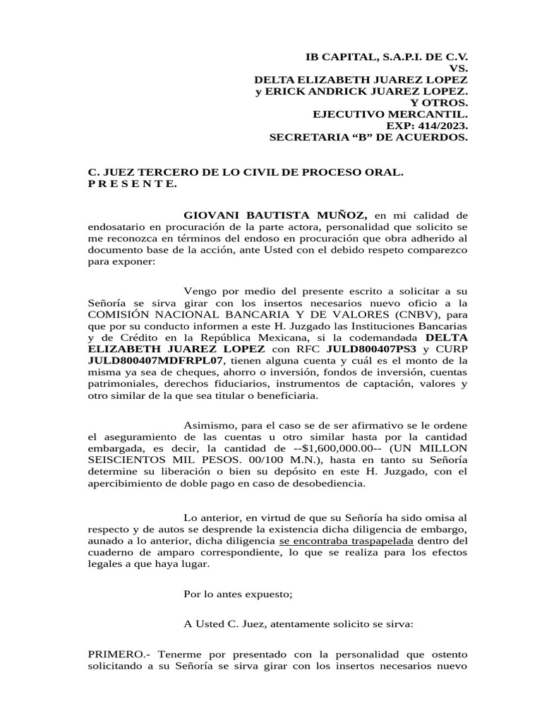 Oficio CNBV IB Capital Vs Delta 3 | PDF | Cheque