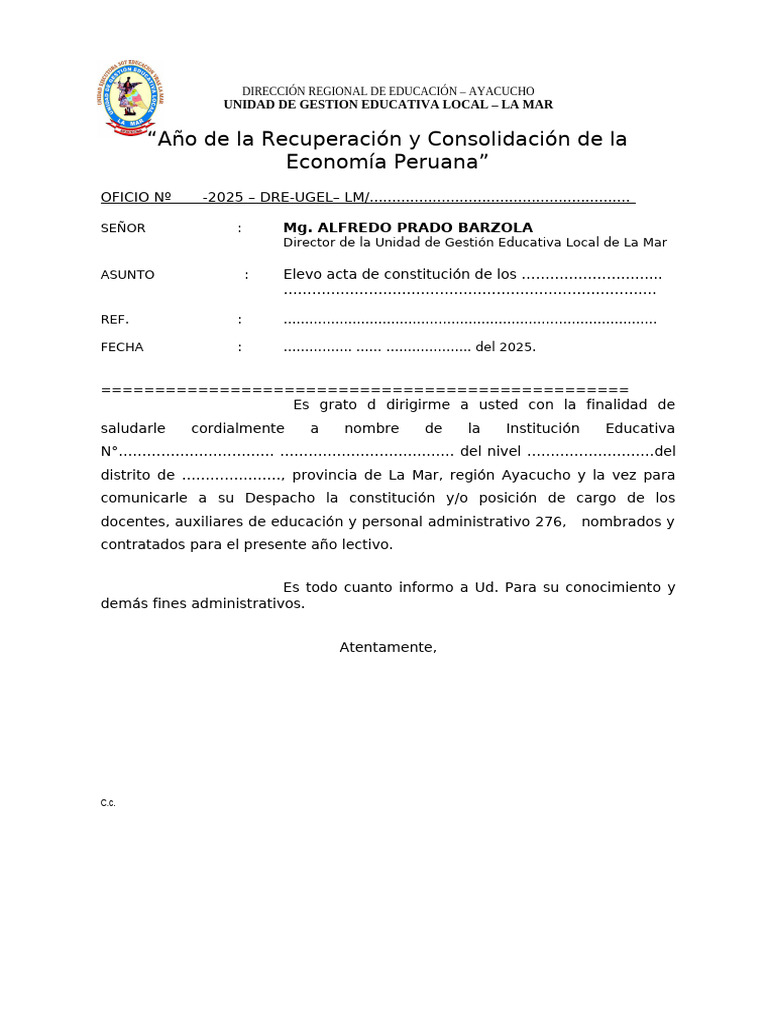 Formato Oficio para Remitir A UGEL | PDF