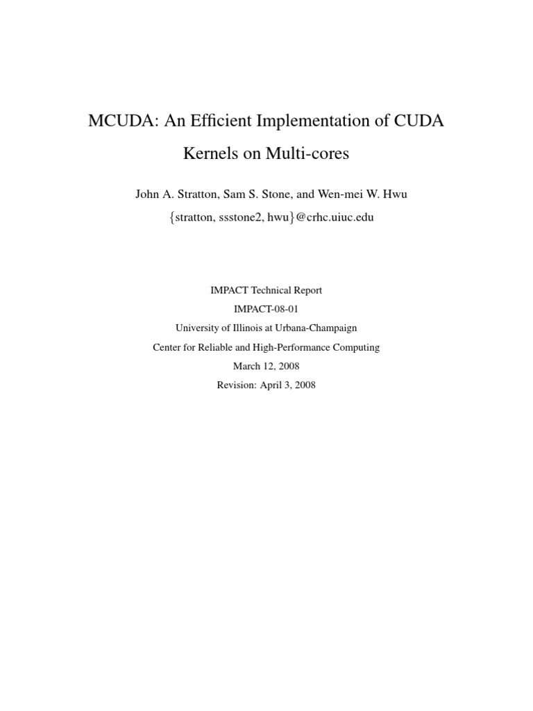 MCUDA: An Efficient Implementation of CUDA Kernels On Multi-Cores | PDF | Thread (Computing ...