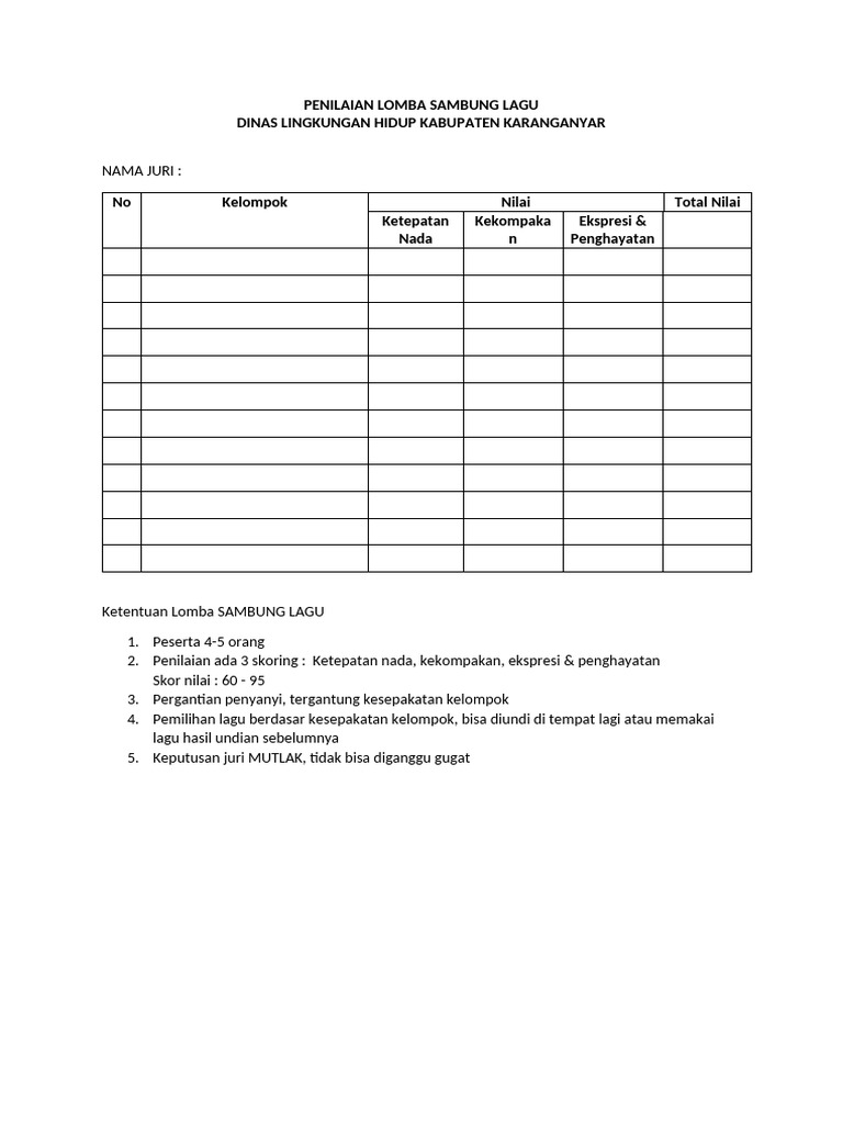 Penilaian Lomba Sambung Lagu | PDF