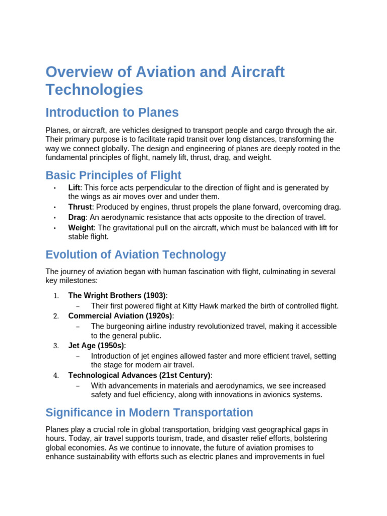 Aviation Technologies and Aircraft Overview | PDF | Lift (Force) | Aircraft