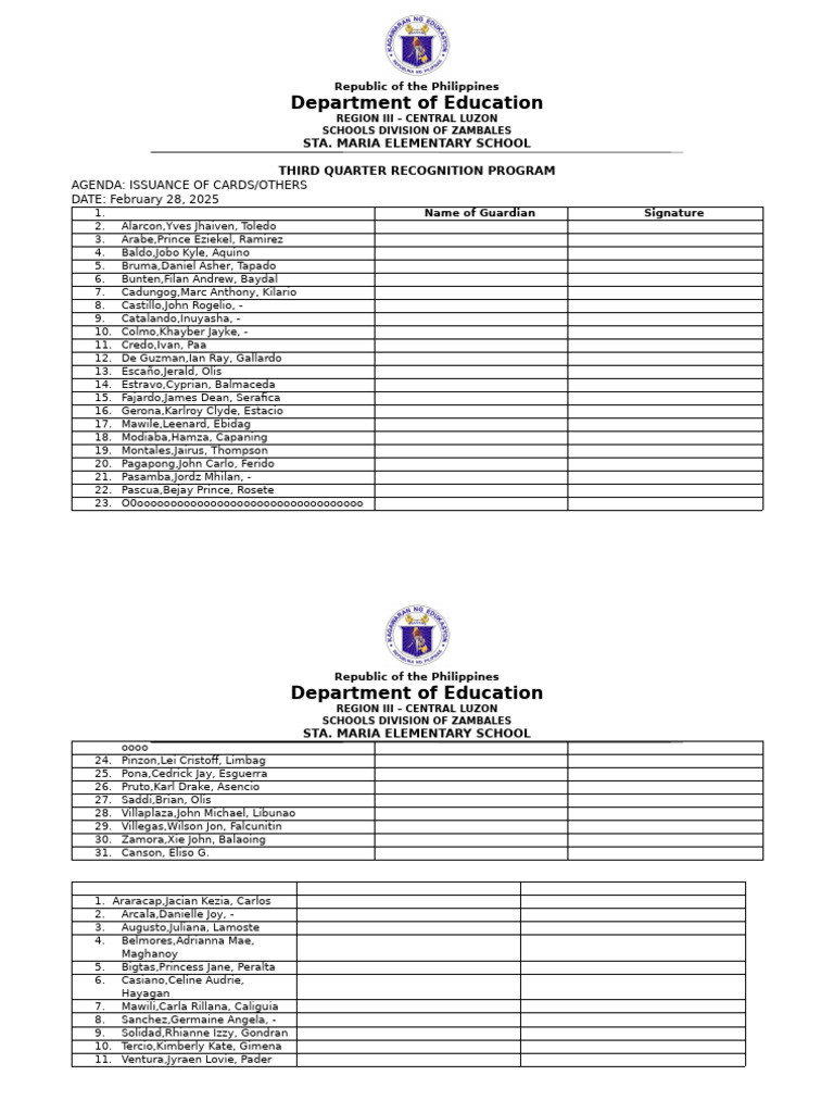 Third Quarter Recognition Program | PDF