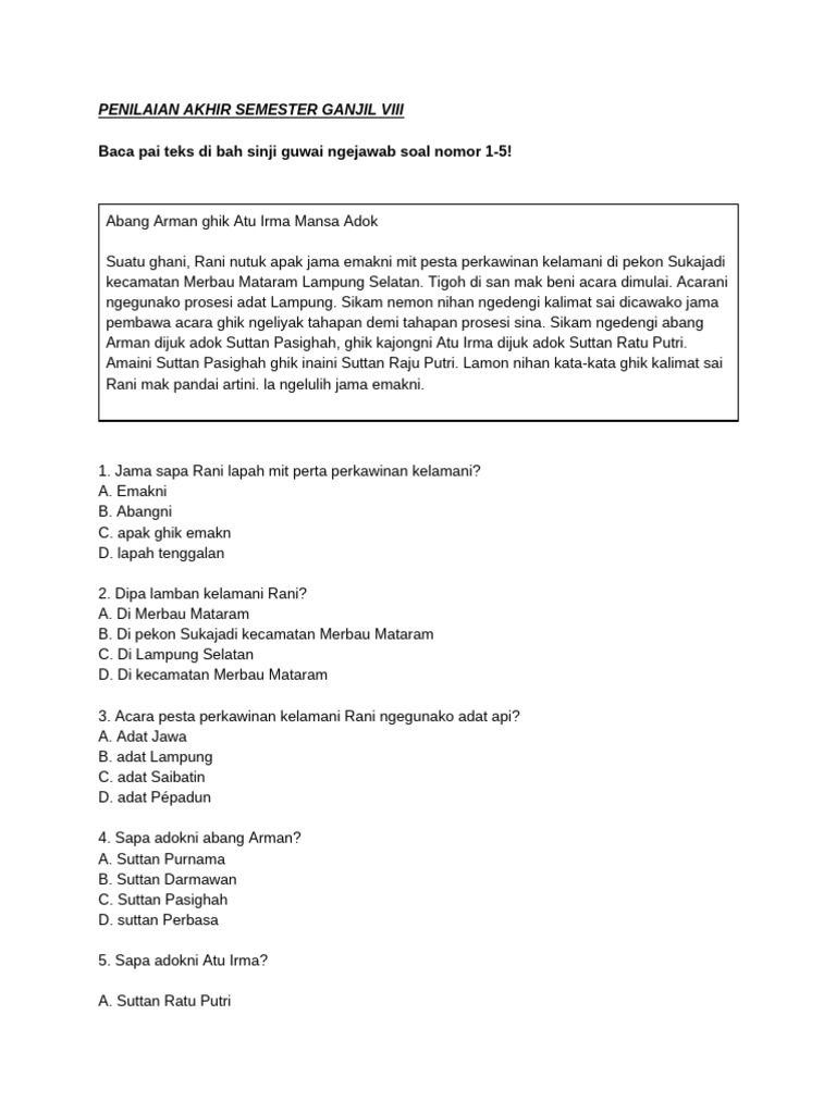 Penilaian Akhir Semester Ganjil Viii | PDF