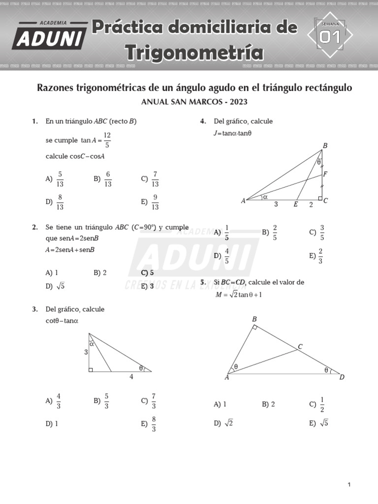 Razones Trigonométricas en Triángulos Rectángulos | PDF | Trigonometría | Triángulo