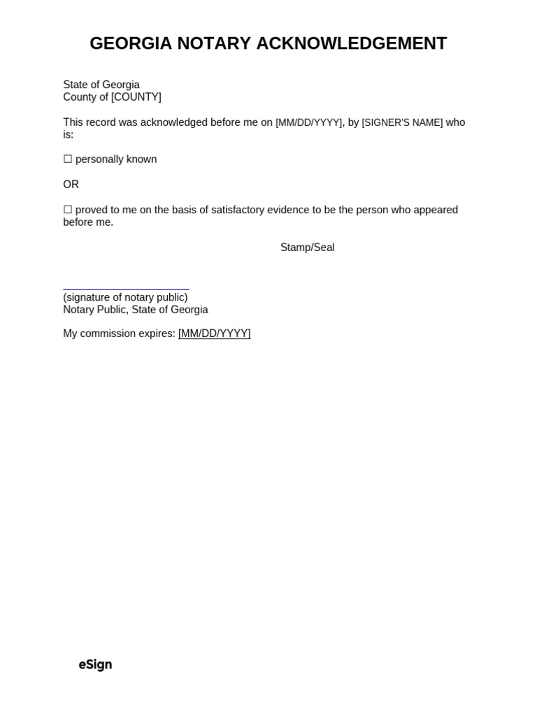 Georgia Notary Acknowledgement Form | PDF