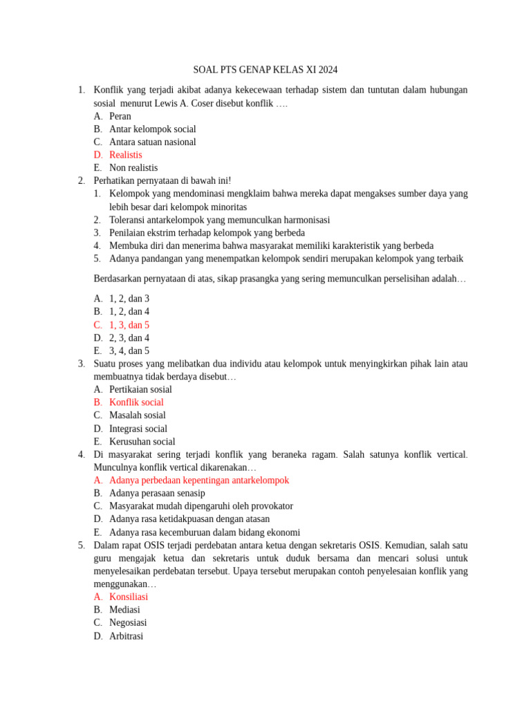 Soal Pts Genap Kelas Xi 2024 | PDF