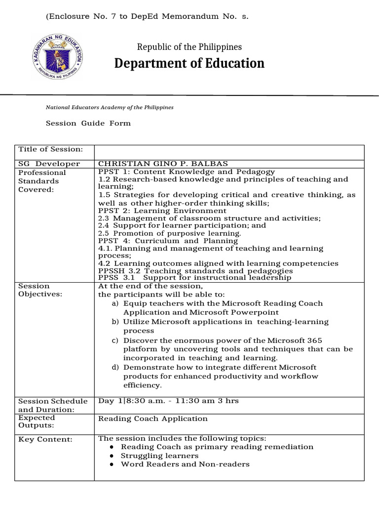 SG-Session 1 - CHRISTIAN GINO P. BALBAS | PDF | Learning | Teachers