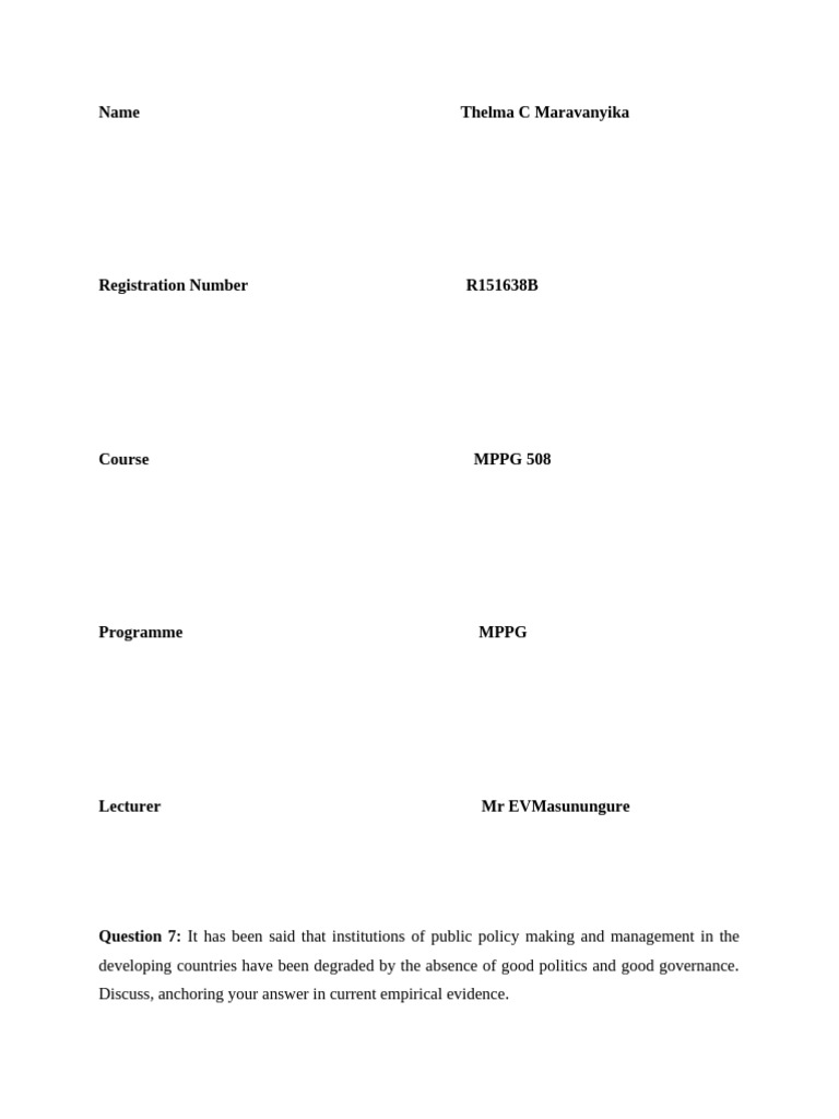 Thelma Maravanyika MPPG 508 27may2021 | PDF | Governance | Policy