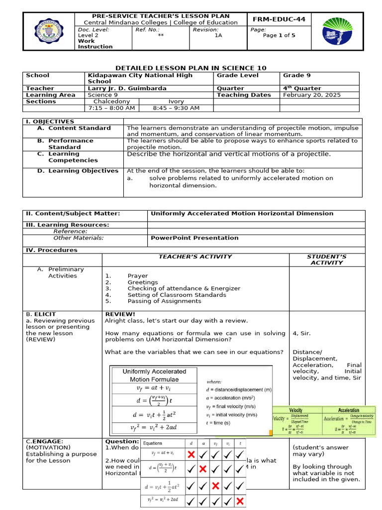 S9 - 4th - UAM - Horizontal 5th Lesson | PDF | Velocity | Lesson Plan